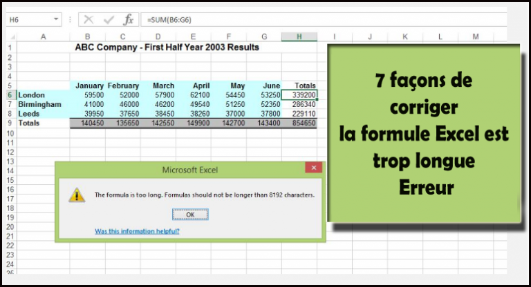 7 façons de corriger la formule Excel est trop longue Erreur